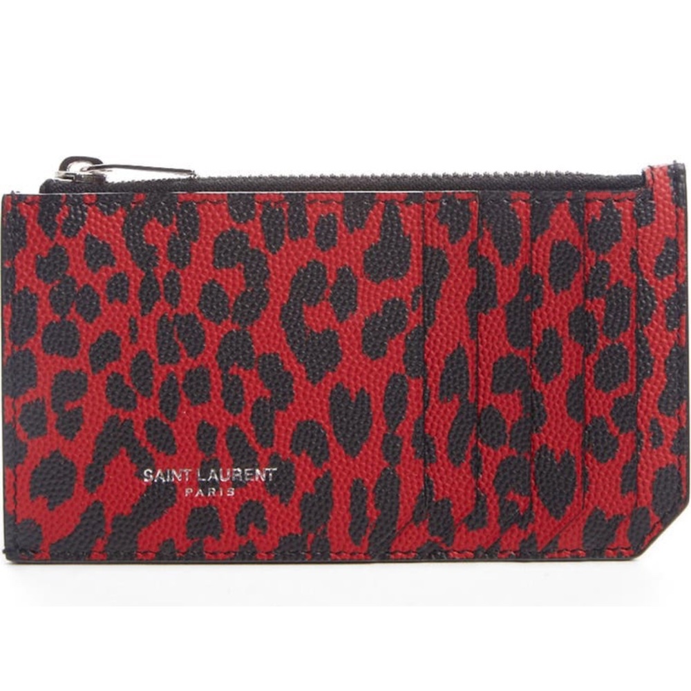 Saint Laurent Leopard Print Leather Card Case - Gem
